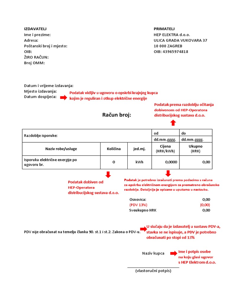 HEP Uputa Za Izdavanje Racuna | PDF