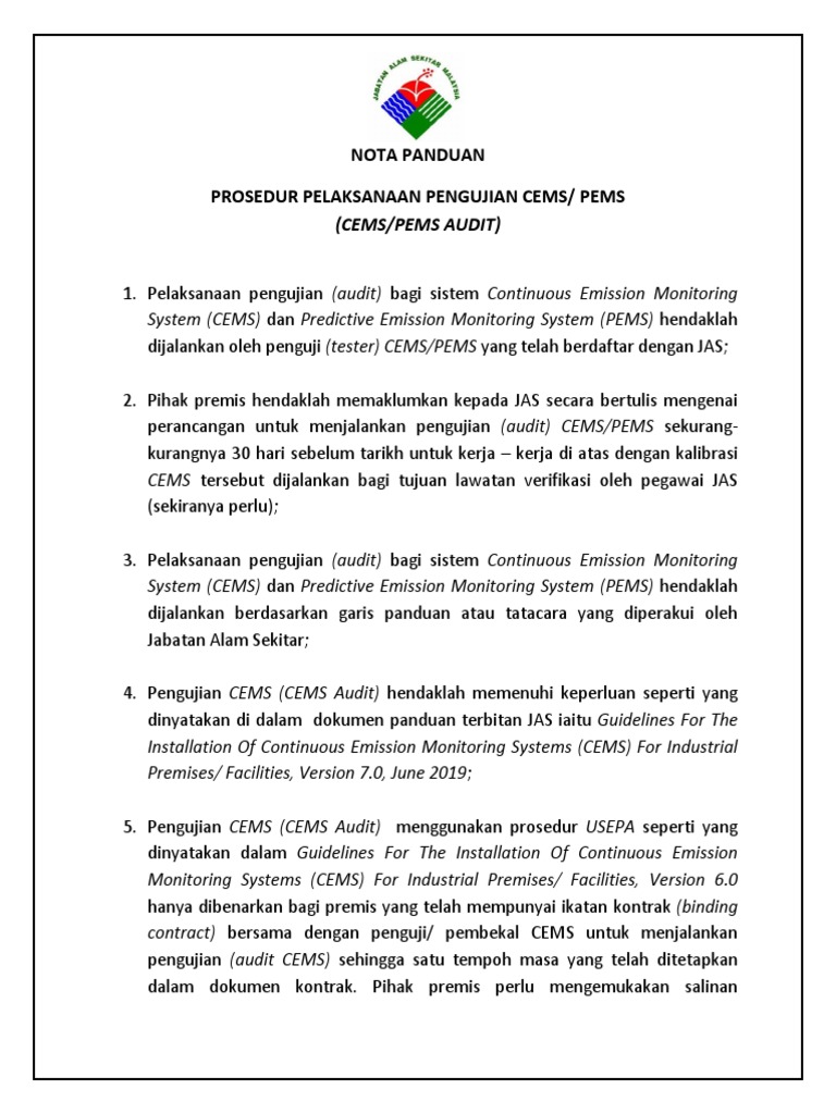 Nota Panduan Pelaksanaan Prosedur Pengujian Audit Cems Pems | PDF