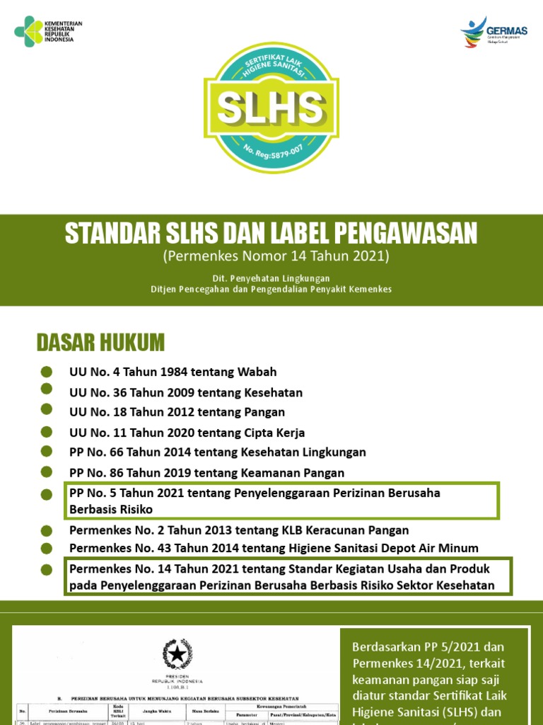 Standar Slhs Dan Label Pengawasan: (Permenkes Nomor 14 Tahun 2021) | PDF