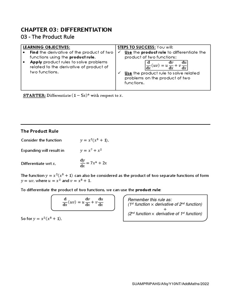 03 - The Product Rule | PDF | Derivative | Mathematical Relations