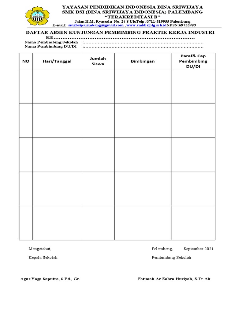 Daftar Absen Kunjungan Tempat Magang | PDF