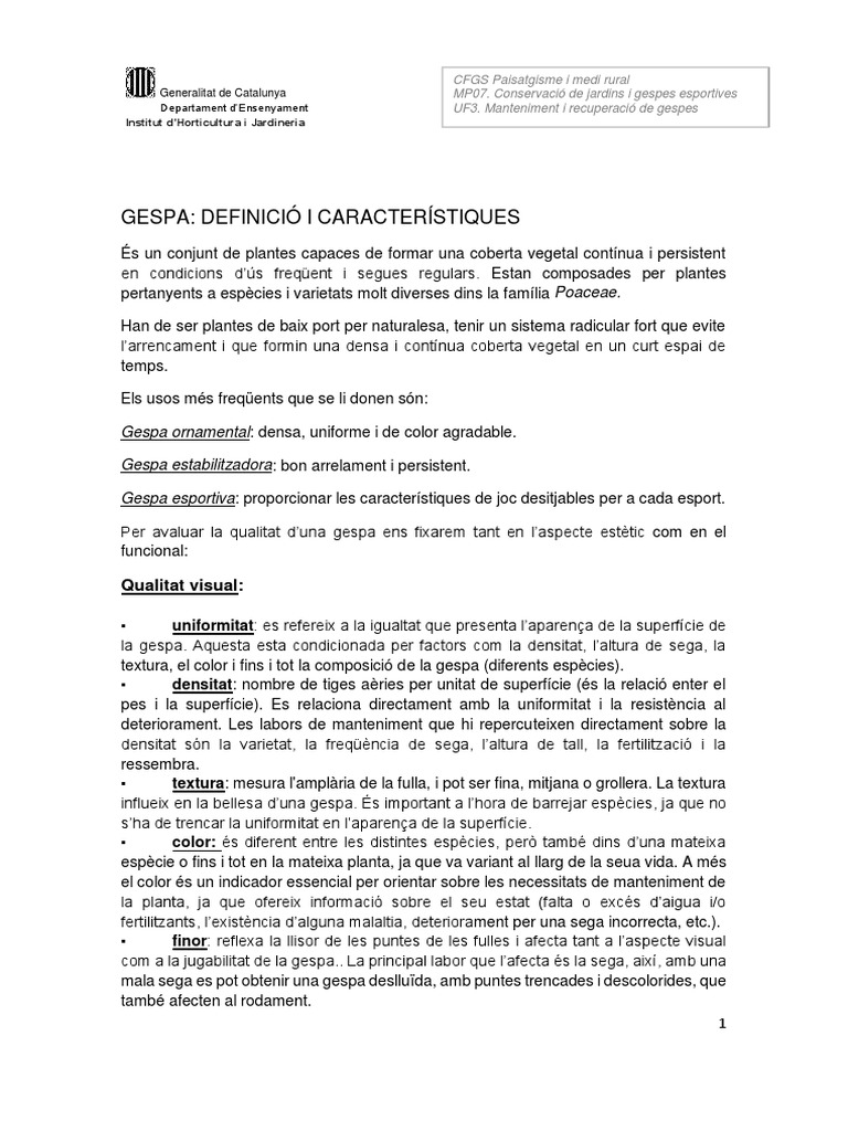 Definició I Característiques de Les Gespes | PDF