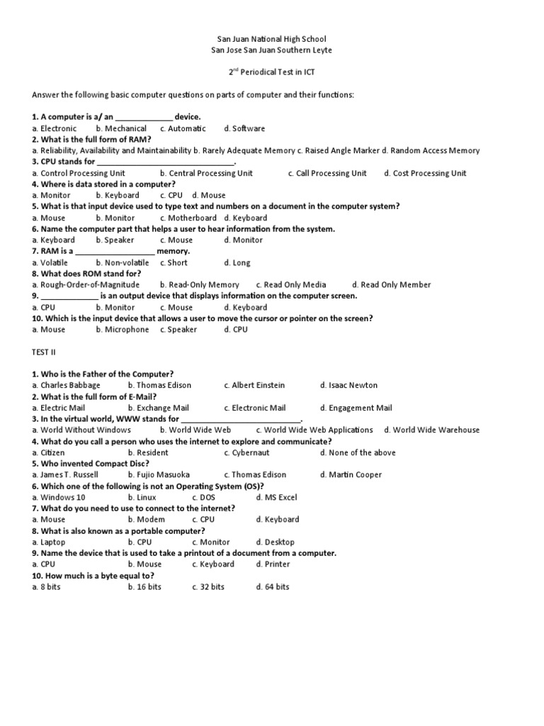 Tle Exam | PDF | Laptop | Computer Keyboard