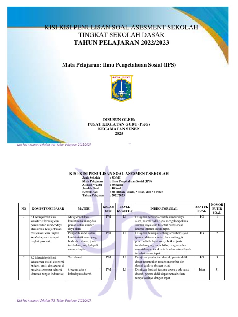 01 Kisi-Kisi Asesment SD Ips | PDF