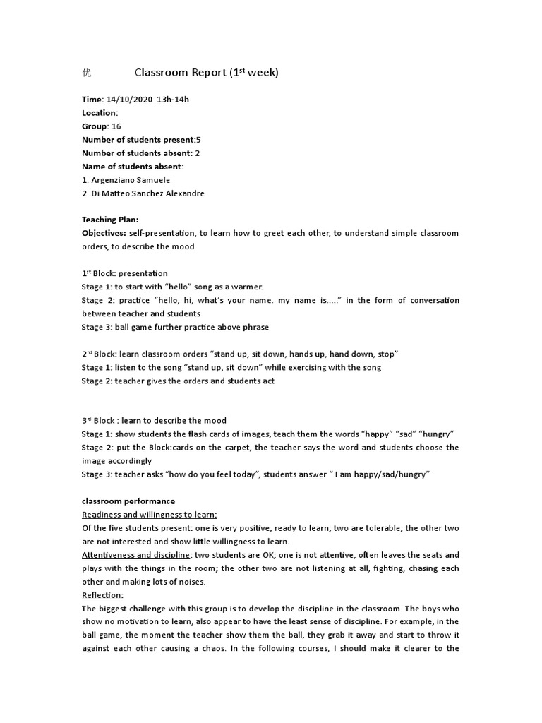 Classroom Report | PDF | Classroom | Teachers