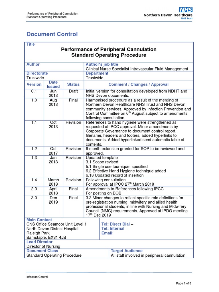 Document Control: Performance of Peripheral Cannulation Standard ...