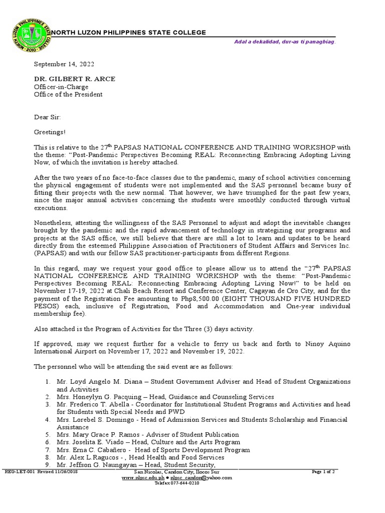 NLPSC SAS Conference Approval | PDF