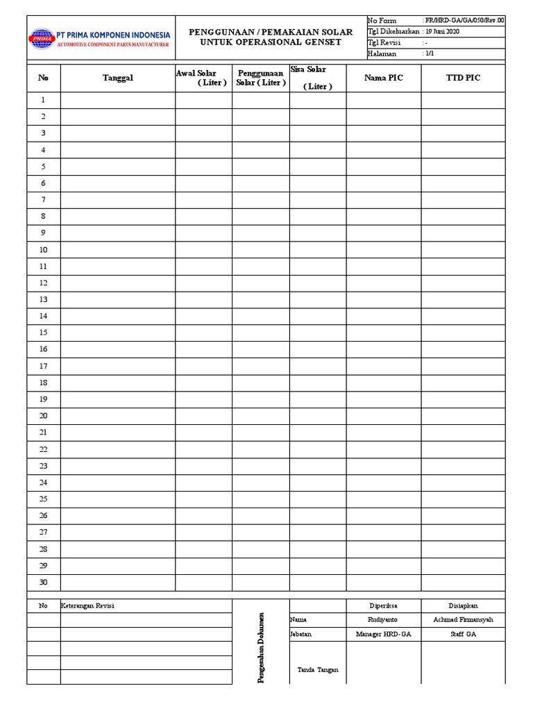FORM HRD-Penggunaan Solar | PDF