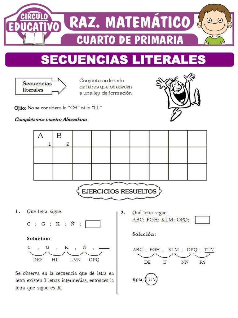 Secuencias Literales Conjunto Ordenado de Letras Que Obedecen A Una Ley de Formación | PDF ...