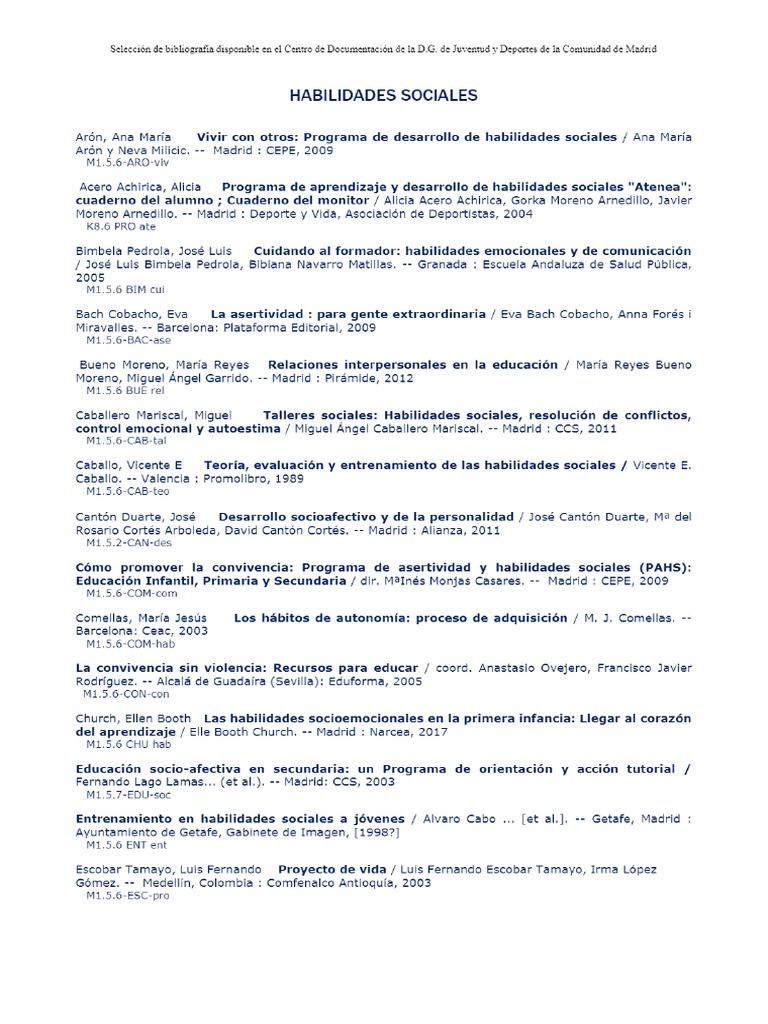 Programas de Habilidades Sociales (Listado) | PDF