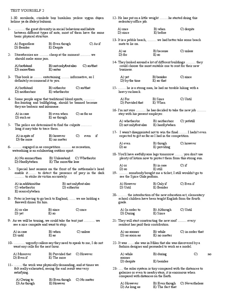 Conjunctions Practice Test | PDF