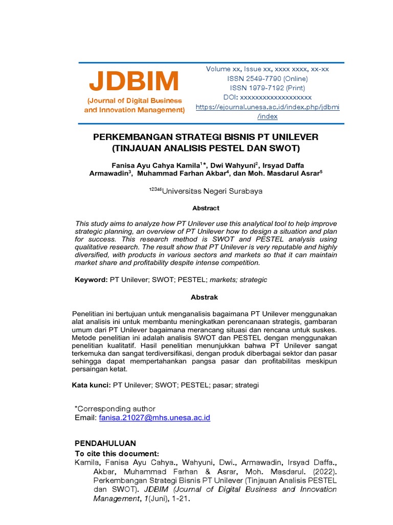 Jdbim: Perkembangan Strategi Bisnis PT Unilever (Tinjauan Analisis ...