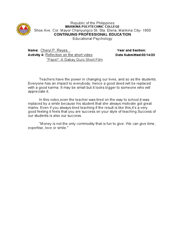 Activity 4-Cheryl Reyes (Psychology) | PDF