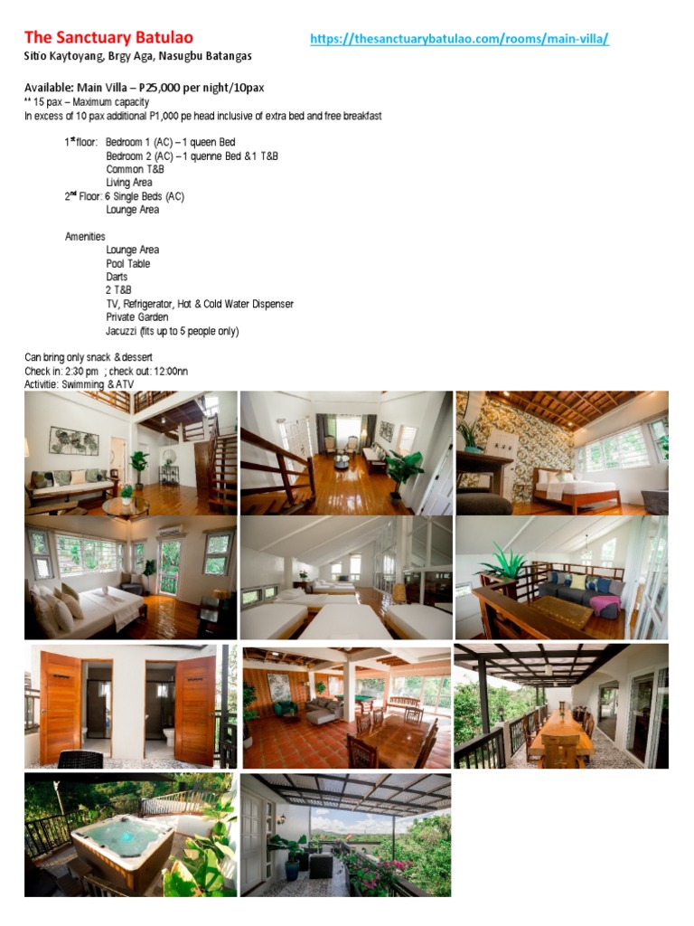 The Sanctuary Batulao: Sitio Kaytoyang, Brgy Aga, Nasugbu Batangas Available: Main Villa - P25 ...