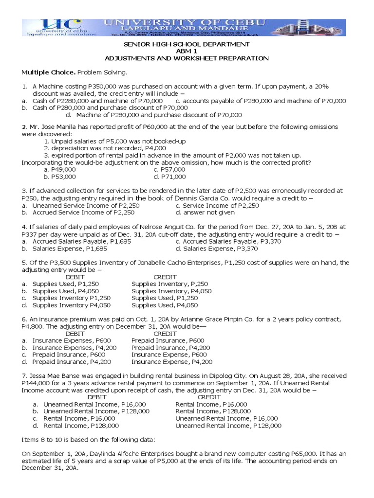 ABM Adjustments and Worksheet Guide | PDF | Debits And Credits ...