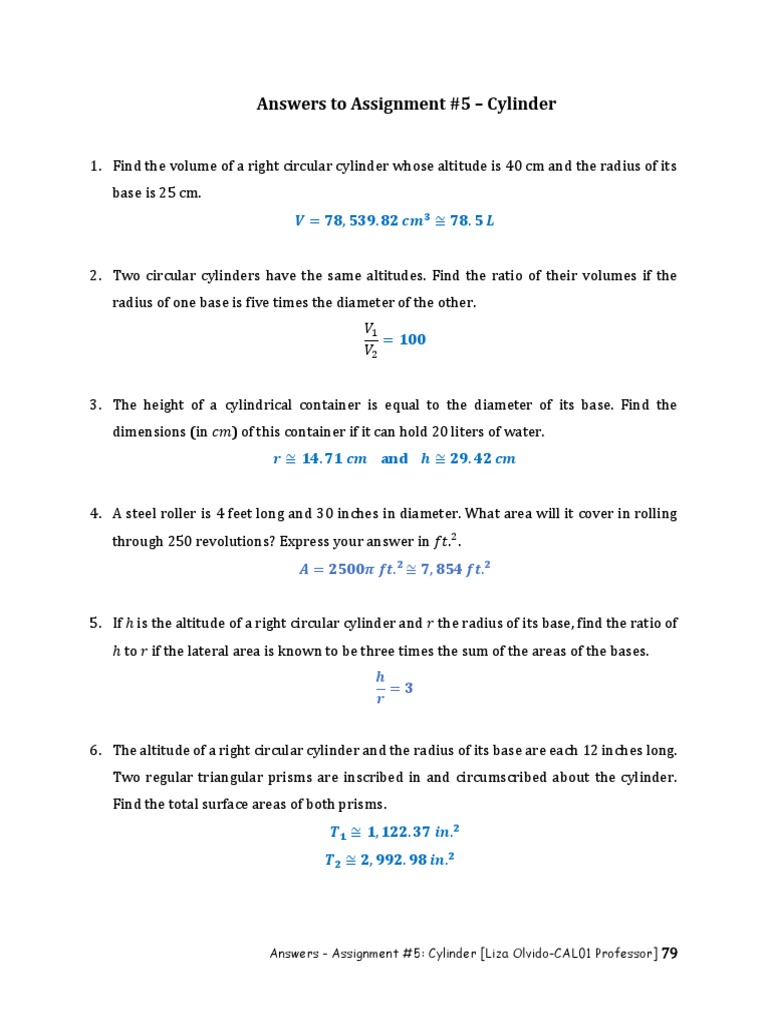MATH01 Answers Assign5 Cylinder | PDF | Area | Geometry