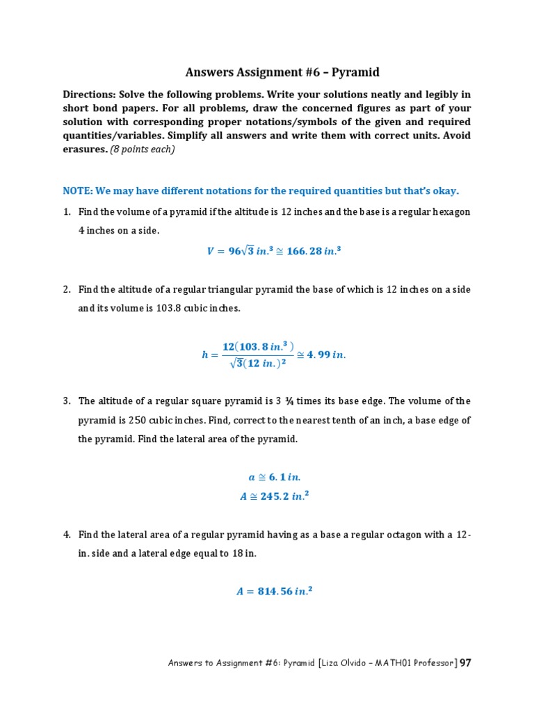 MATH01 Answers Assignment6 Pyramid | Download Free PDF | Triangle ...
