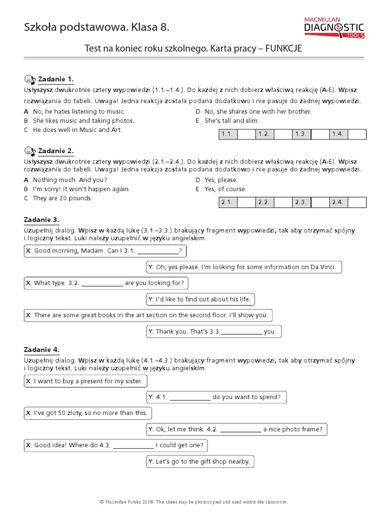 SP 4-8 Klasa 8 Koniec Funkcje | PDF