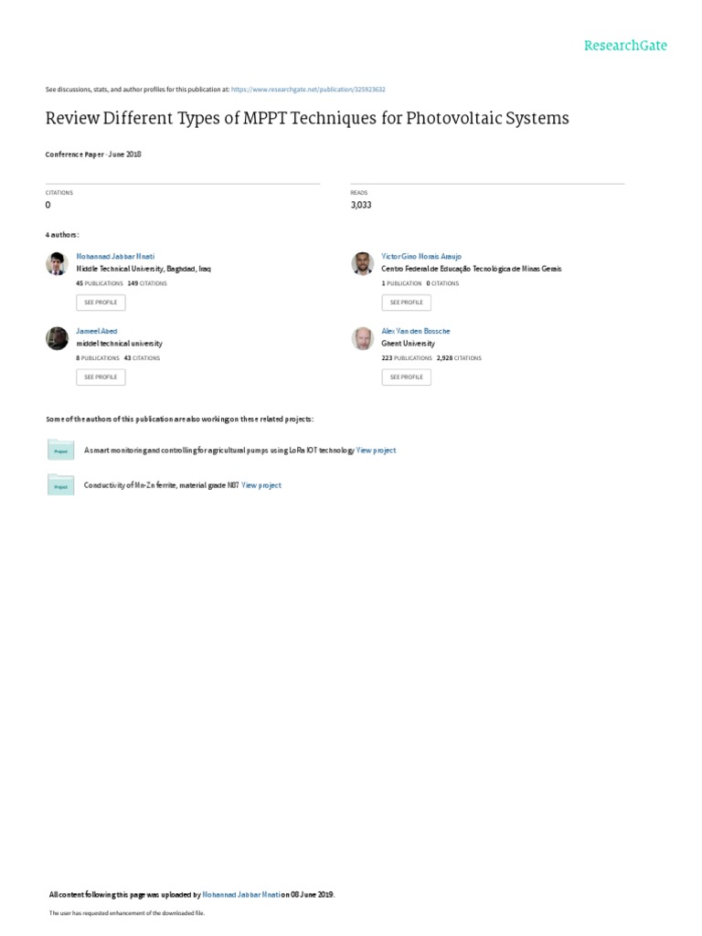 Review Different Types of MPPT Techniques For Photovoltaic Systems ...