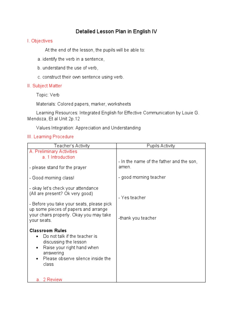 A Comprehensive Lesson on Identifying Verbs: Objectives, Materials ...