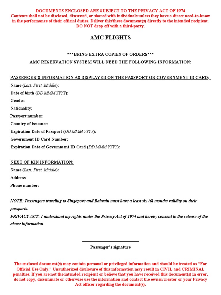 Next of Kin Information for AMC Flights | PDF