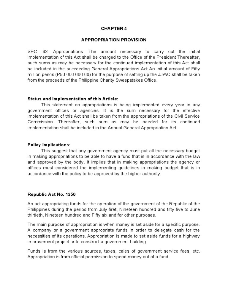 Chapter 4 Appropriation Provision | PDF | Detention (Imprisonment) | Juvenile Court