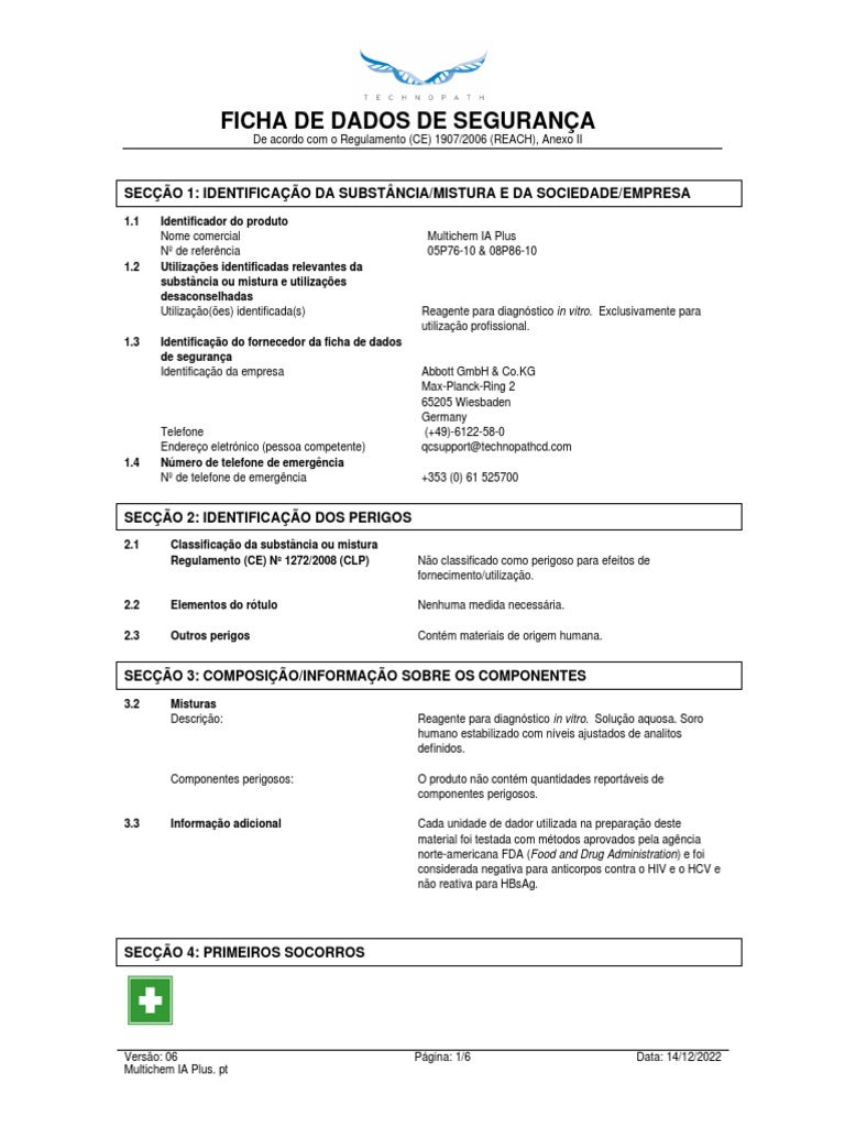 Multichem IA Plus Abbott MSDS Portuguese Rev 06 | PDF | Desperdício | Vapor