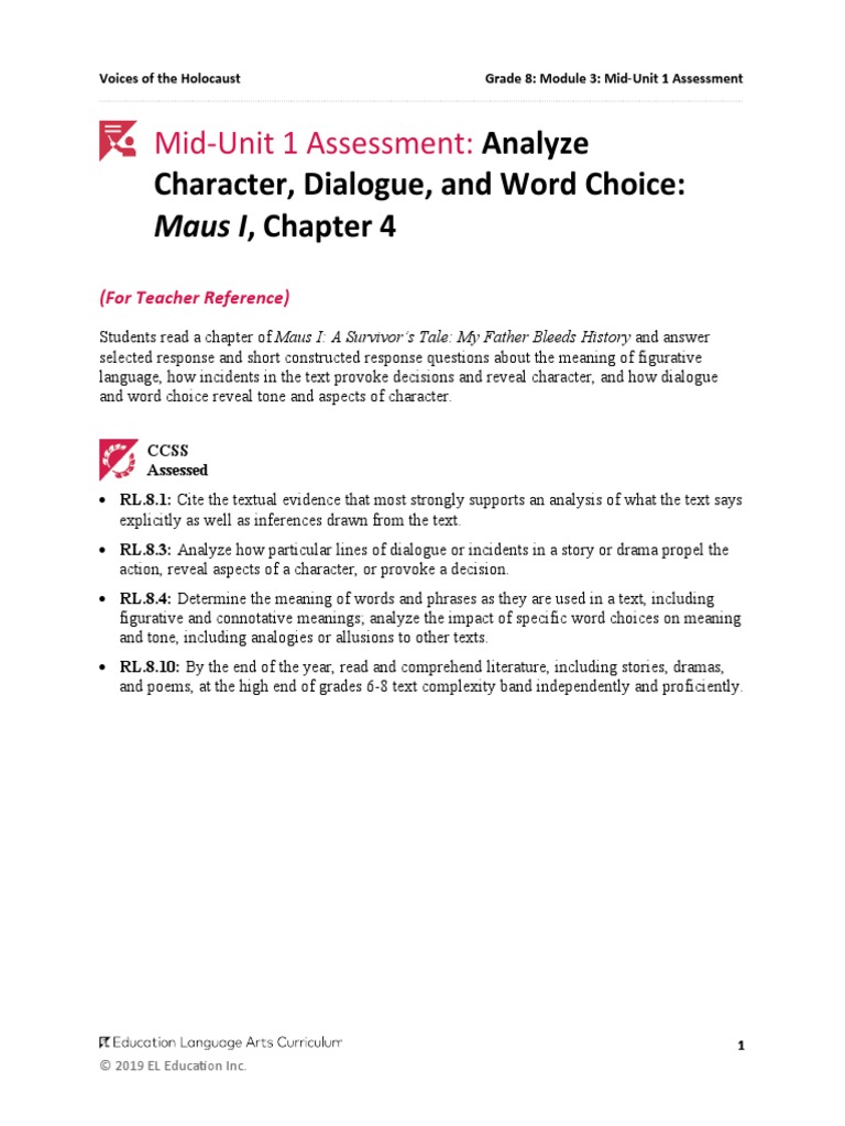 Mid-Unit 1 Assessment:: Analyze Character, Dialogue, and Word Choice | PDF