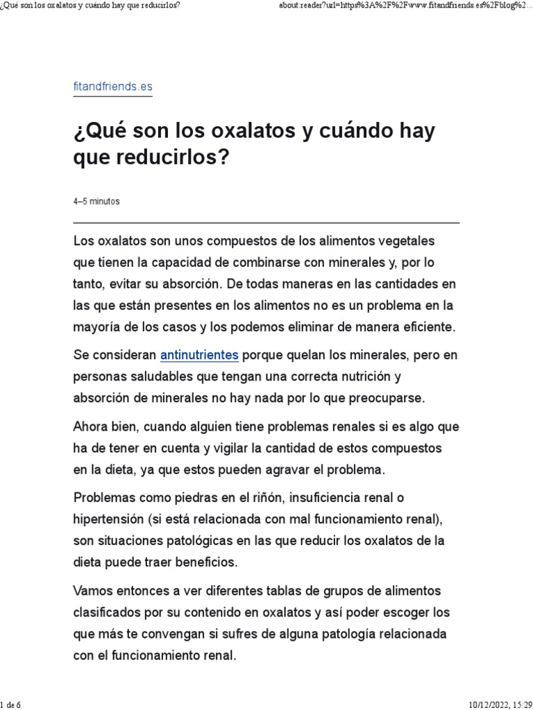 Oxalatos: Guía para Reducirlos en Dieta | PDF | Nuez | Dieta