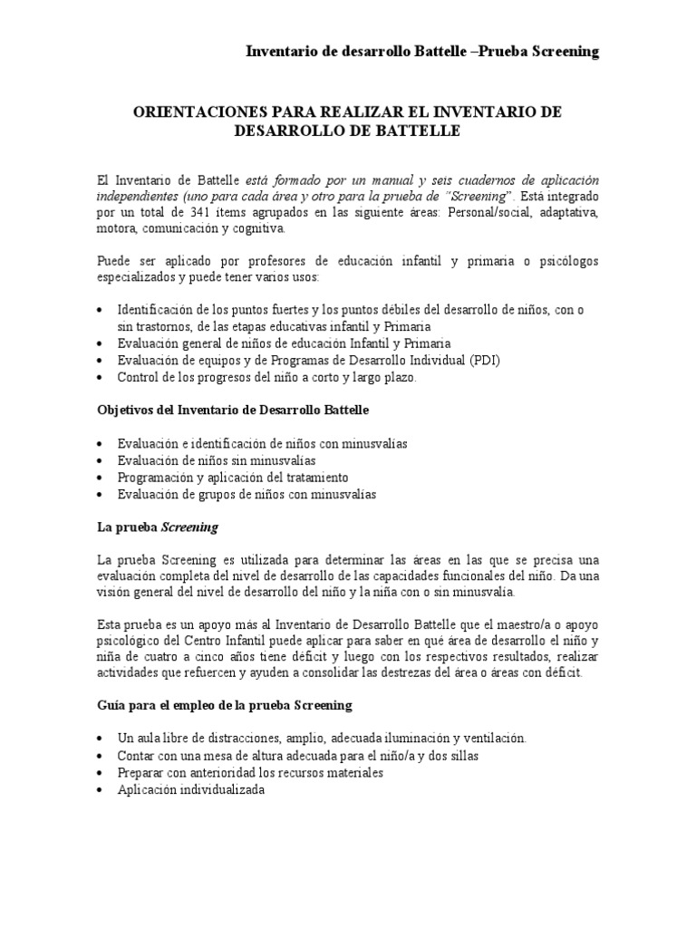 Inventario de Desarrollo Battelle: Guía y Aplicación | PDF | Educación ...