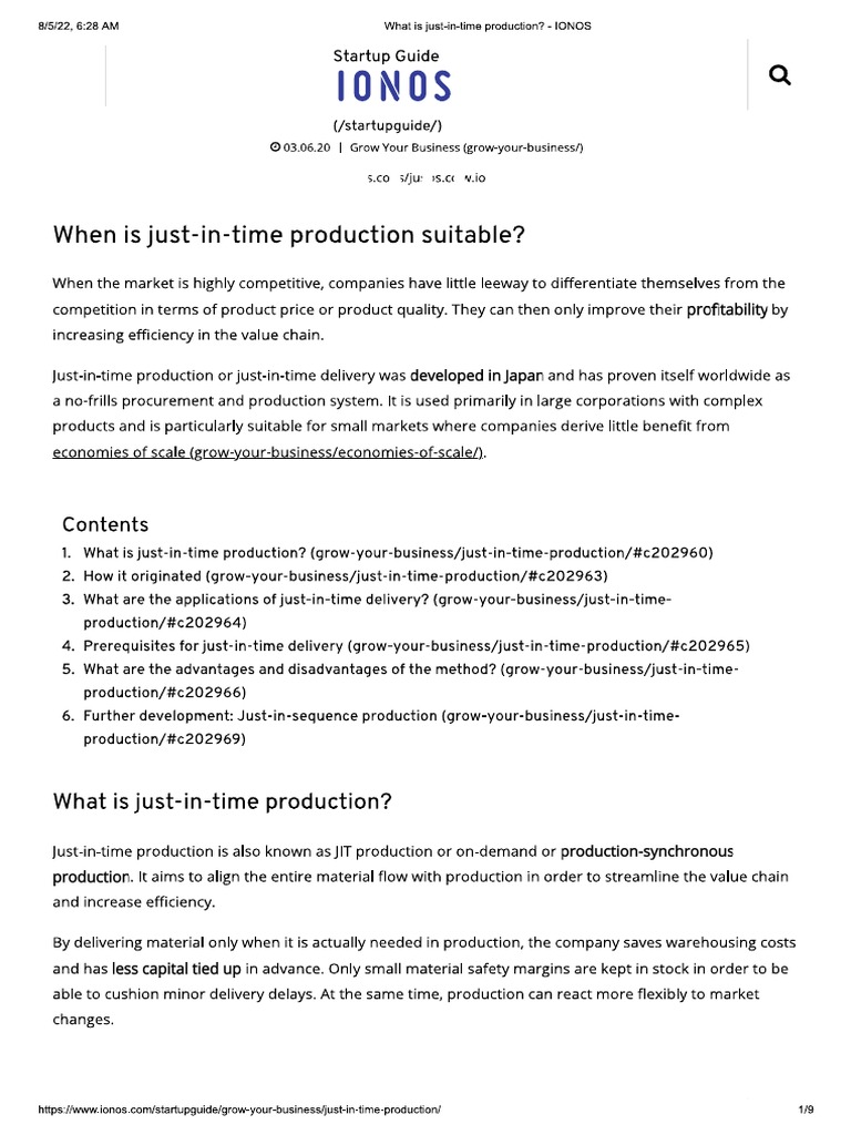 JIT Production | PDF