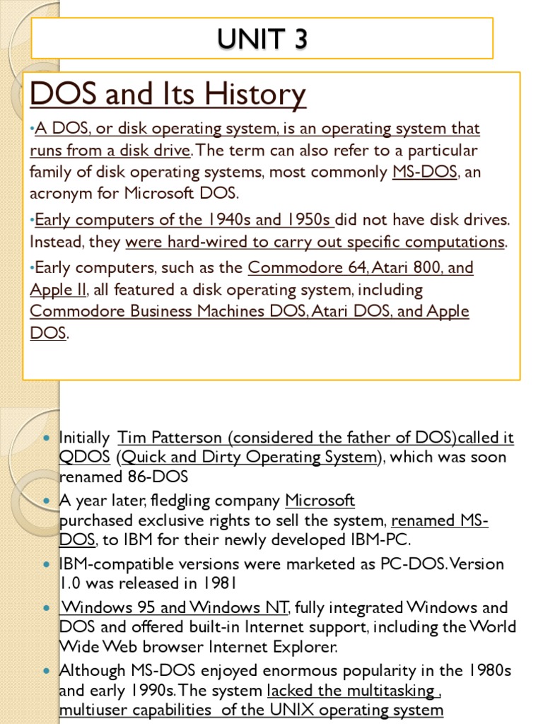 History of DOS and its features | PDF | Operating System | Microsoft ...