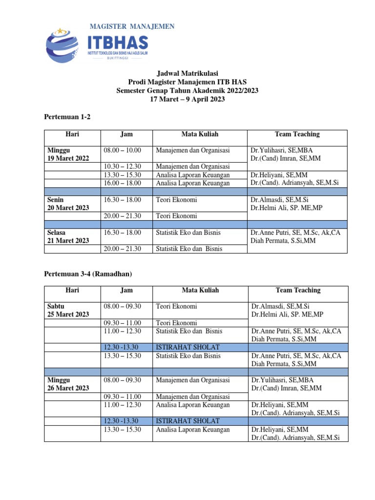 Jadwal Matrikulasi MM ITB HAS Genap 2023 | PDF | Karier & Perkembangan | Sains & Matematika