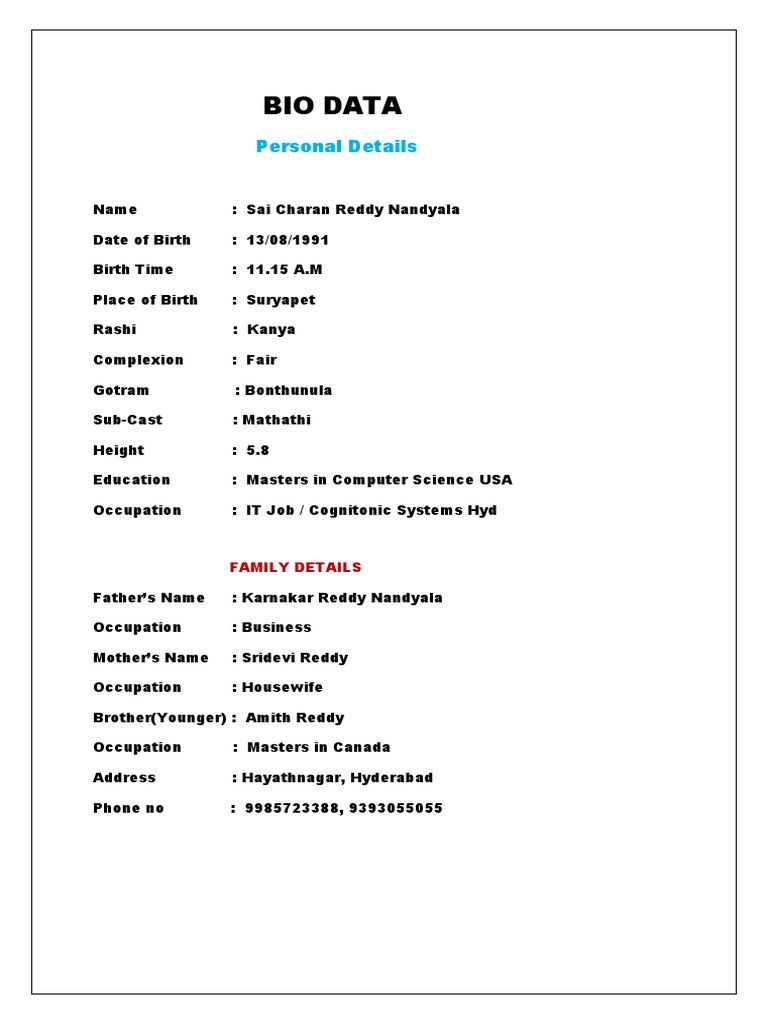 Prospective Groom: Sai Charan Reddy | PDF | Computers