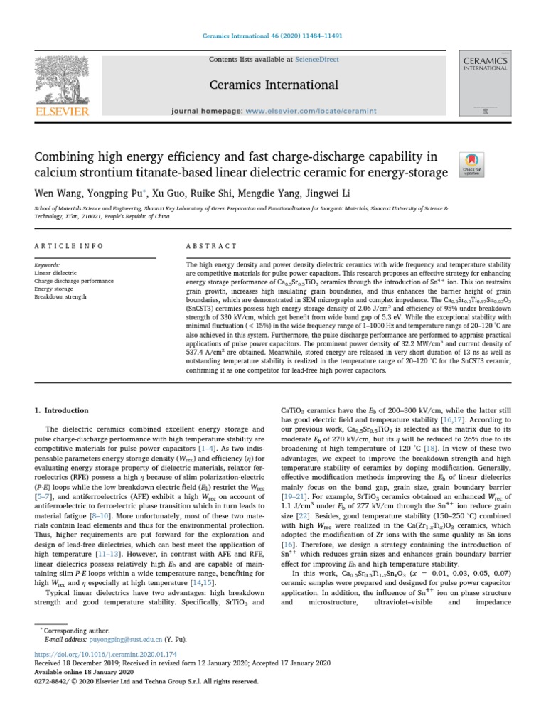 Combining high energy efficiency and fast charge-discharge capability in calcium strontium ...