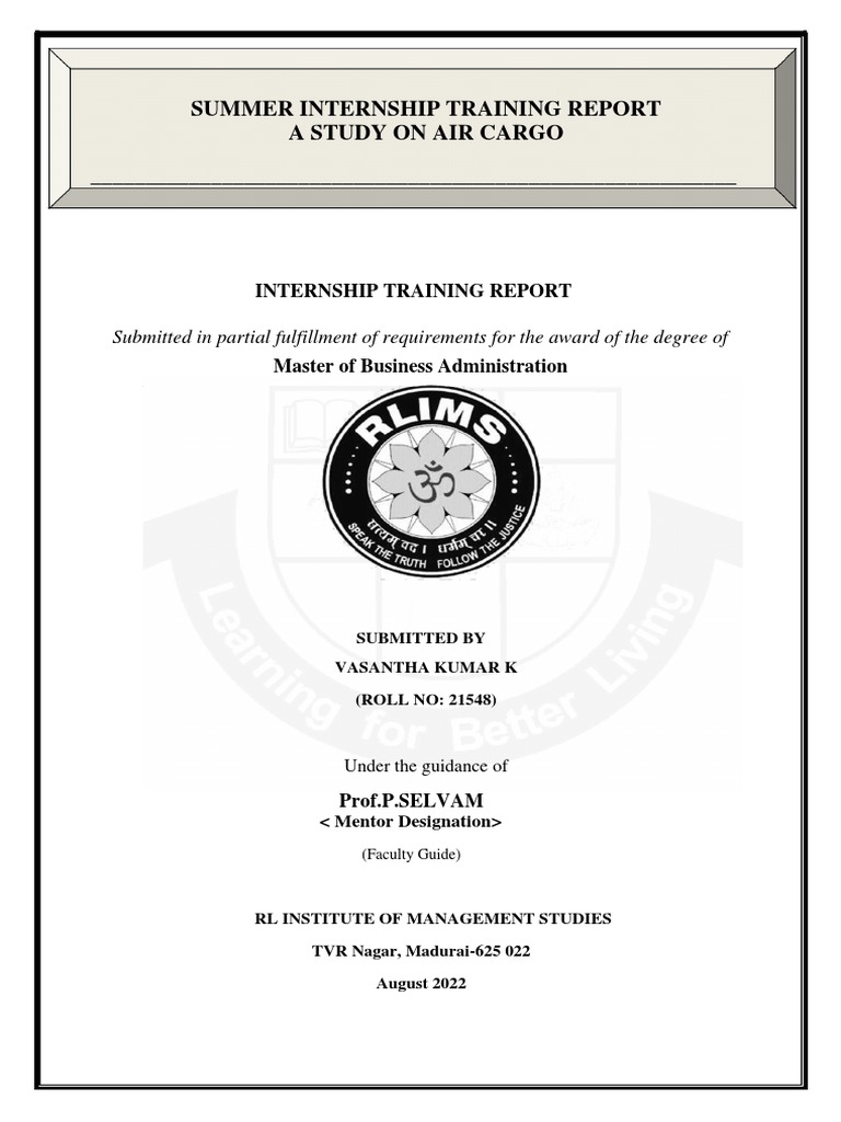 Summer Internship Training Report 4 | PDF | Cargo | Logistics
