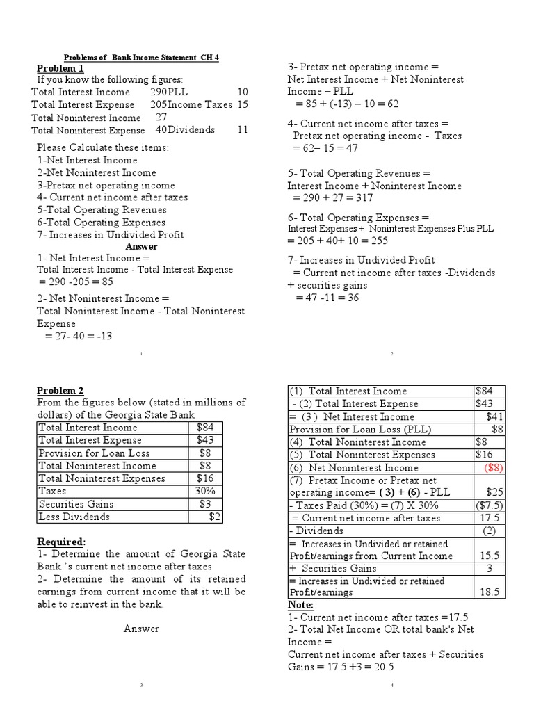 Analysis of Bank Financial Statements: Calculating Key Metrics from ...