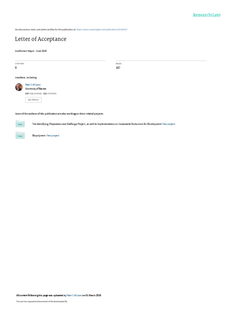 Acceptance of Abstract for Presentation at the 4th Edition of ...
