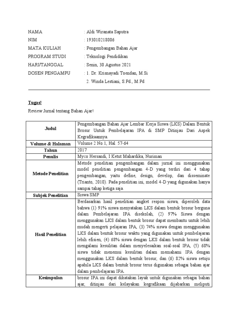 ALDI WIRANATA S - 193010218006 - Tugas Review Jurnal | PDF