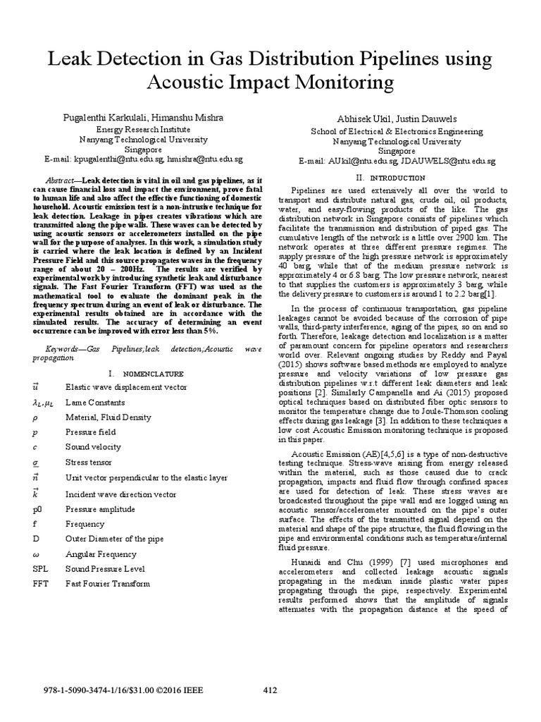 Leak Detection In Gas Distribution Pipelines Using Acoustic Impact