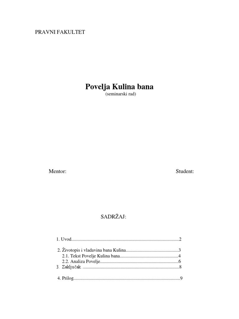Povelja Kulina Bana - Istorija | PDF