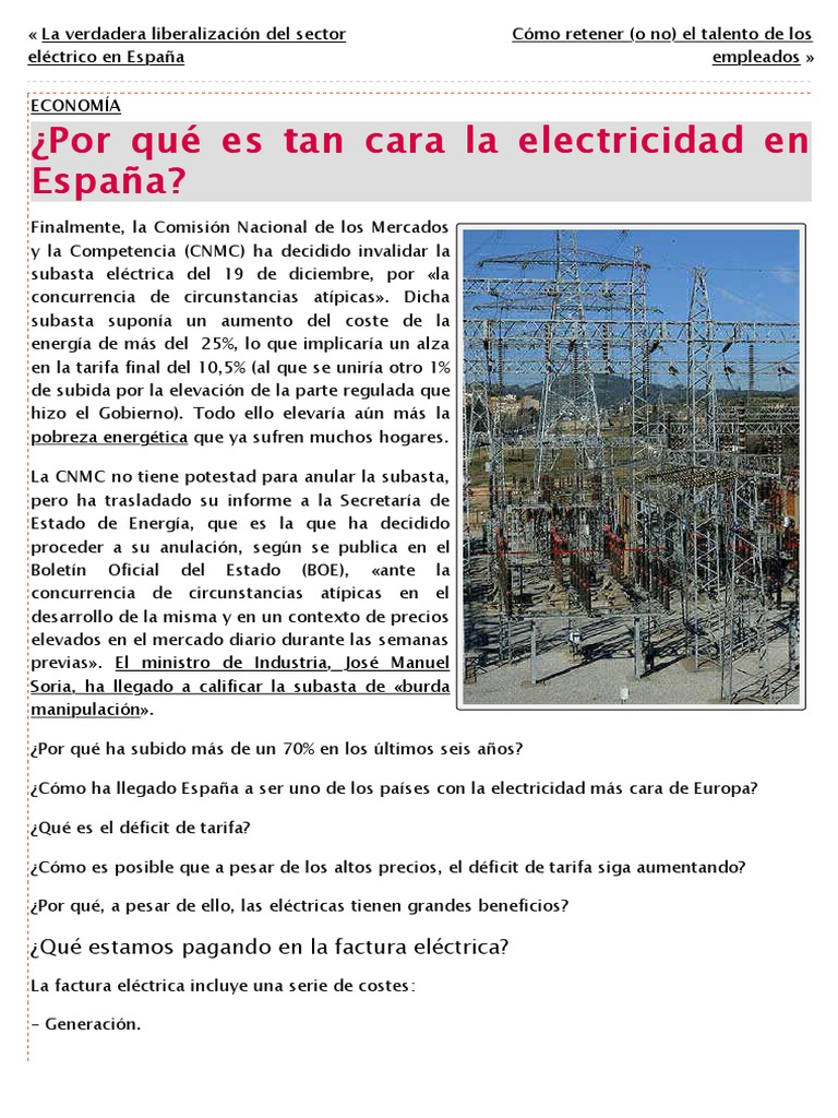 ¿Por Qué Es Tan Cara La Electricidad en España? Economía Sencilla | PDF ...