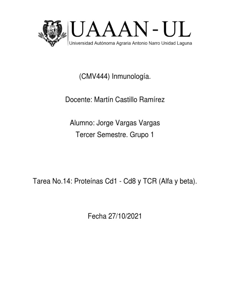 Tarea No.14 Proteínas Cd1 - Cd8 y TCR (Alfa y Beta) - Jorge Vargas ... Tarea No.14 Proteínas Cd1 - Cd8 y TCR (Alfa y Beta) - Jorge Vargas ...