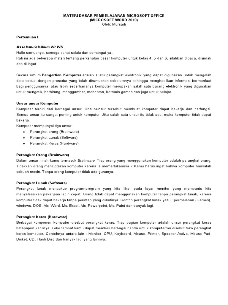 Materi Dasar Microsoft Word 2010 | PDF