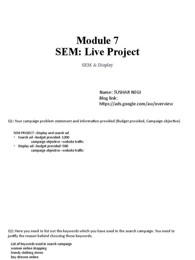 MICA SEM&display Liveproject Template+ (2) + | PDF | Digital Marketing ...