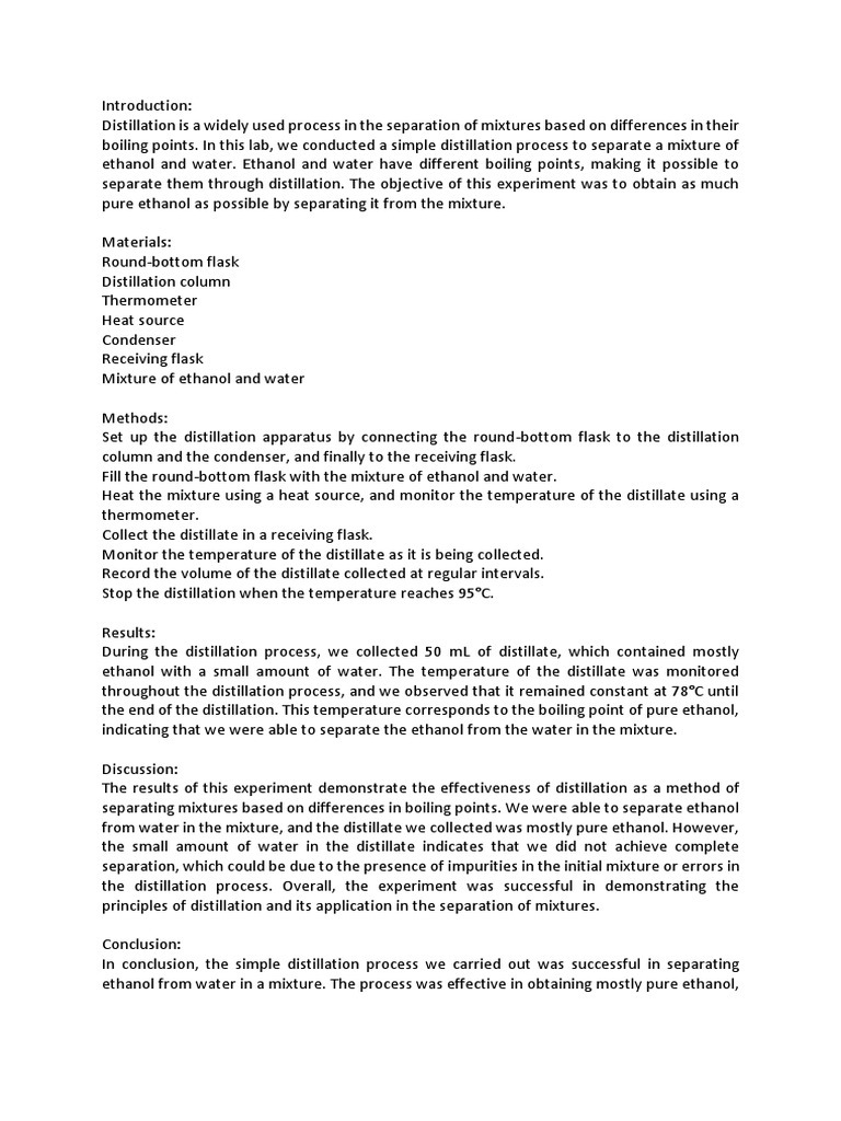 LAB REPORT Distillation 09 | PDF | Distillation | Ethanol