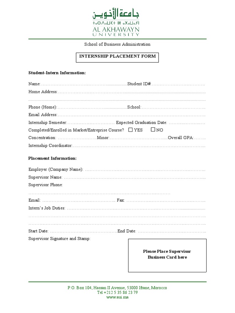 Internship Placement Form | PDF
