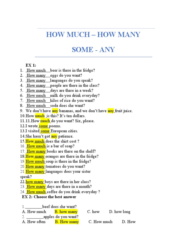 HOW MUCH. HOW MANY - SOME.ANY PRACTICE - New | PDF