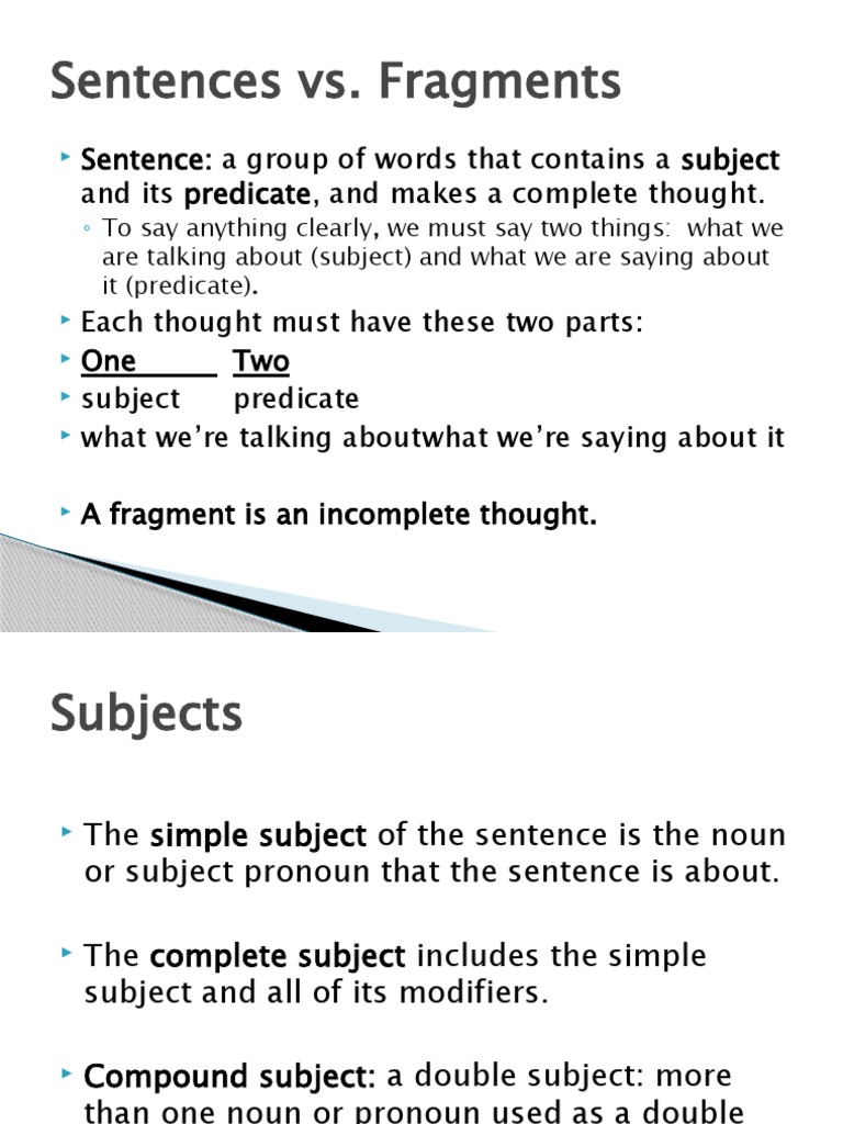 Sentences vs. Fragments | PDF | Verb | Subject (Grammar)