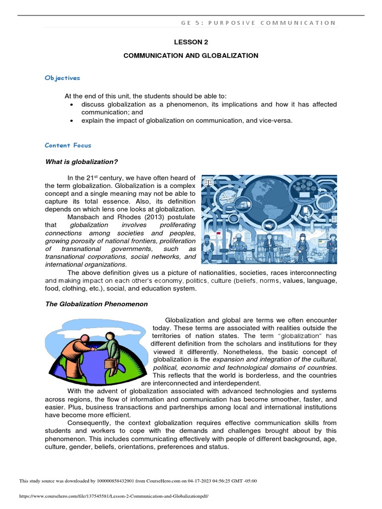 Lesson 2 Communication and Globalization PDF | PDF | Communication ...